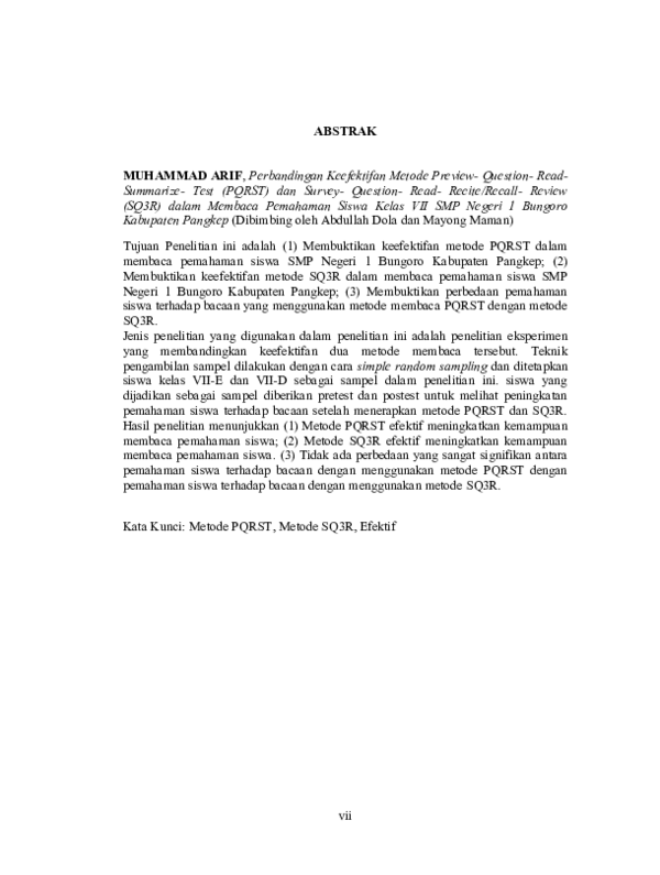 (DOC) Perbandingan Keefektifan Metode Preview- Question- Read ...