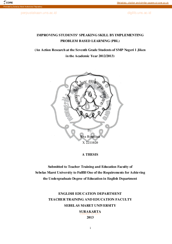 (PDF) IMPROVING STUDENTS’ SPEAKING SKILL BY IMPLEMENTING PROBLEM BASED ...