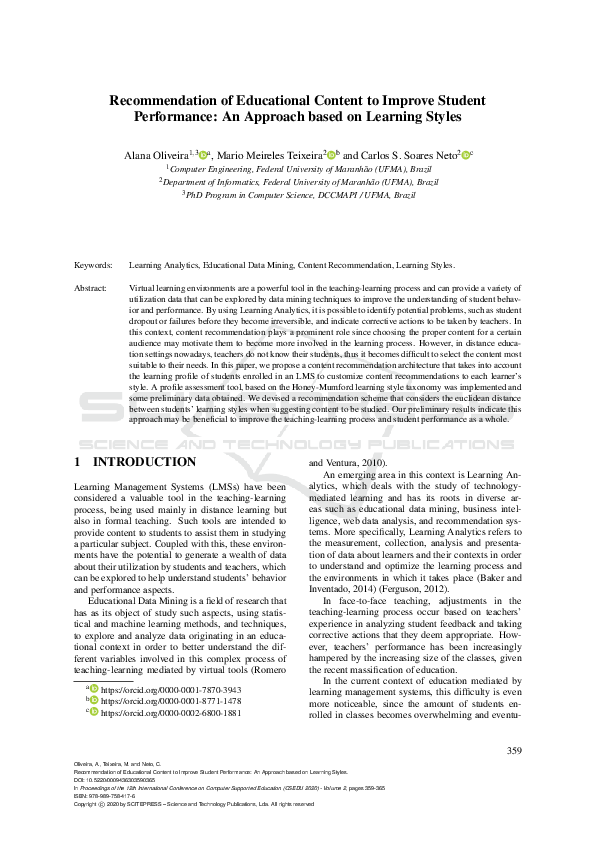 (PDF) Recommendation of Educational Content to Improve Student Performance: An Approach based on ...