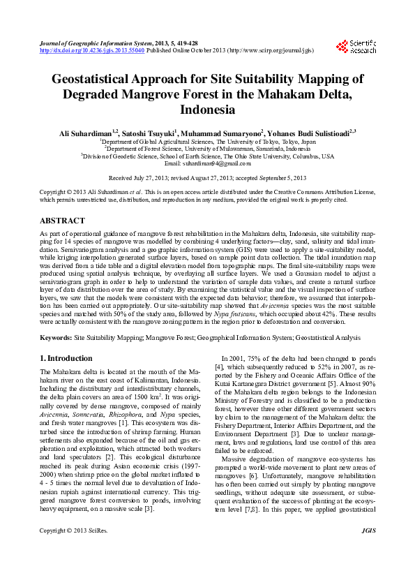 (PDF) Geostatistical Approach for Site Suitability Mapping of Degraded Mangrove Forest in the ...