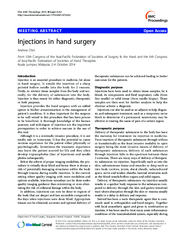 (PDF) Injections in hand surgery