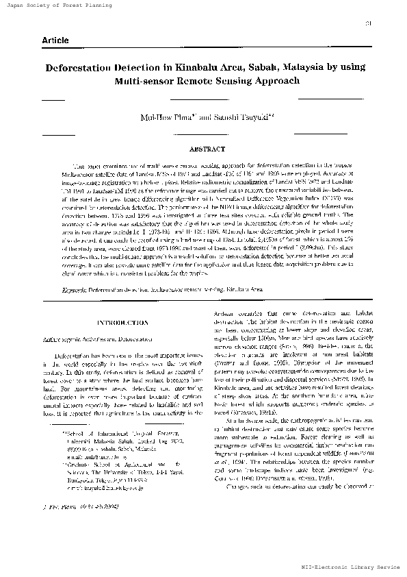 Pdf Deforestation Detection In Kinabalu Area Sabah Malaysia By