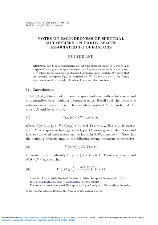 Pdf Notes On Boundedness Of Spectral Multipliers On Hardy Spaces Associated To Operators