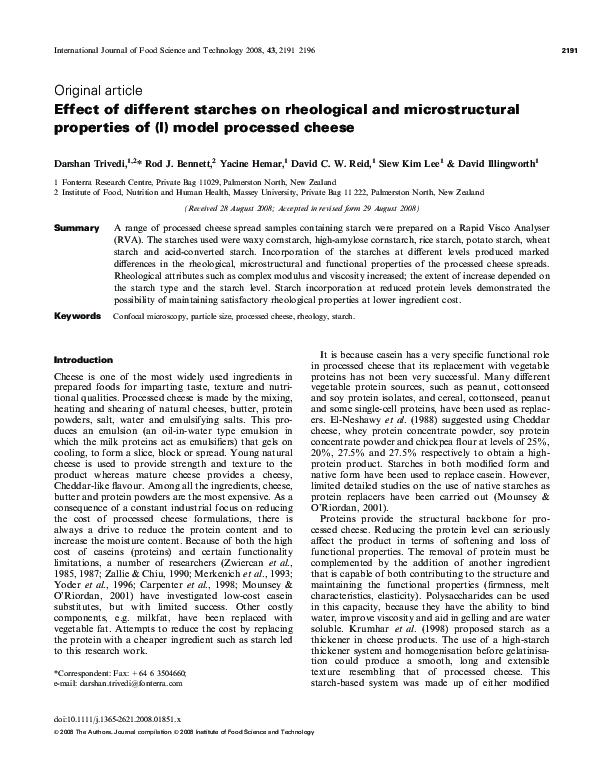 (PDF) Effect of different starches on rheological and microstructural properties of (I) model ...