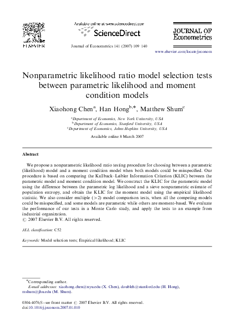 Pdf Nonparametric Likelihood Ratio Model Selection Tests Between