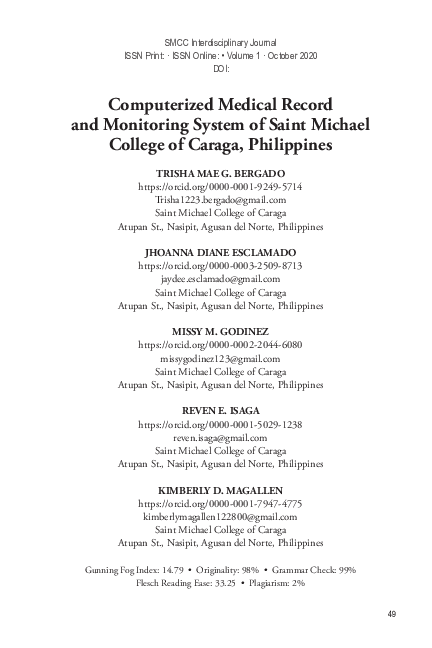 (PDF) Computerized Medical Record and Monitoring System of Saint Michael College of Caraga ...