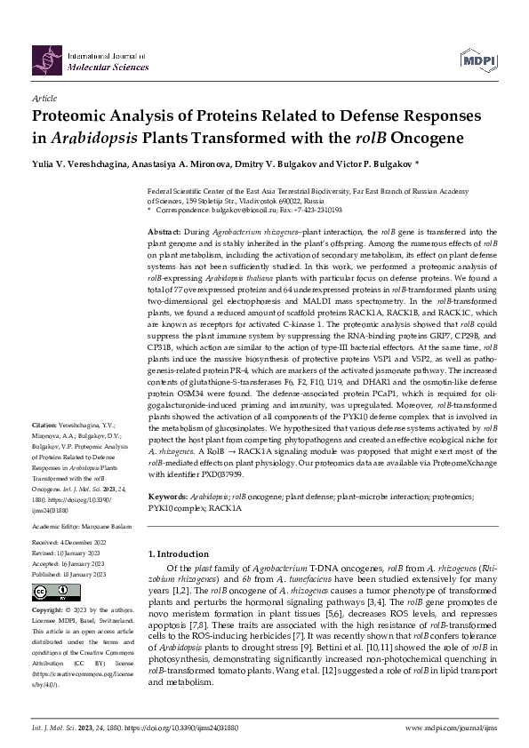 (PDF) Proteomic Analysis of Proteins Related to Defense Responses in ...