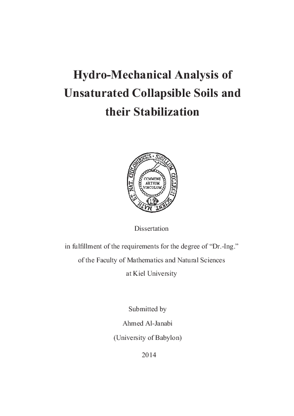 (PDF) Hydro-Mechanical Analysis of Unsaturated Collapsible Soils and their Stabilization | Ahmed ...