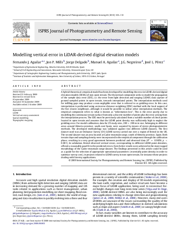 (PDF) Modelling vertical error in LiDAR-derived digital elevation models