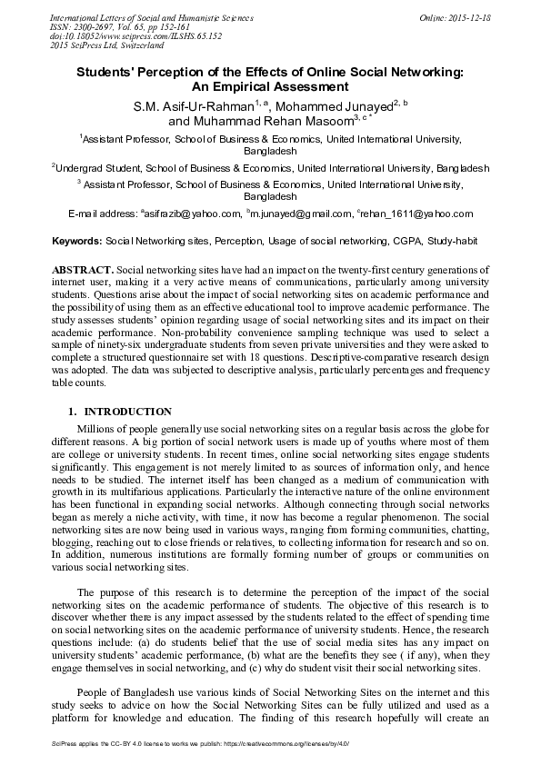 (PDF) Students' Perception of the Effects of Online Social Networking ...