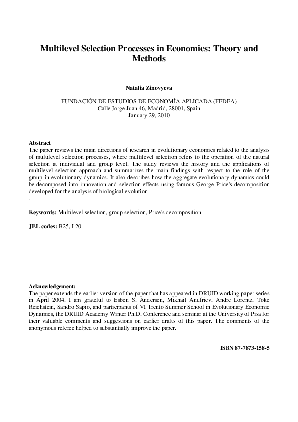 (PDF) Multilevel Selection Processes in Economics: Theory and Methods