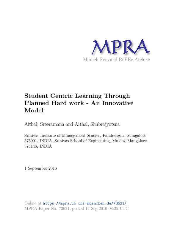 (PDF) Student Centric Learning Through Planned Hard Work - An Innovative Model