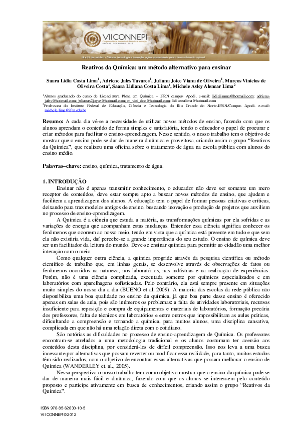 (PDF) Reativos da Química: um método alternativo para ensinar