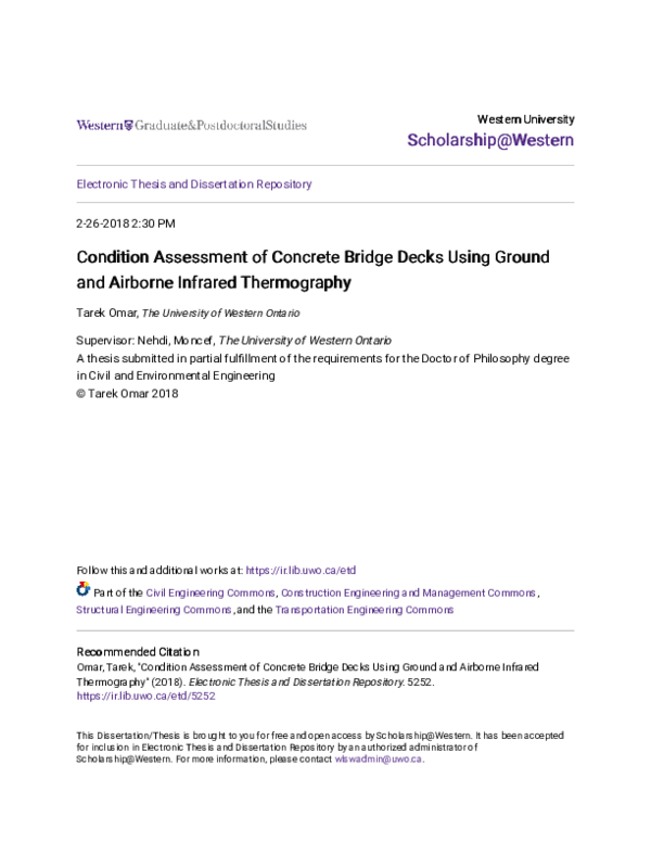Pdf Condition Assessment Of Concrete Bridge Decks Using Ground And