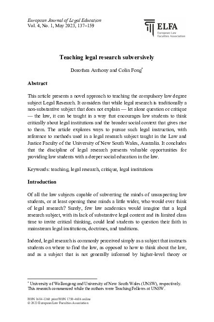 (PDF) Teaching Legal Research Subversively