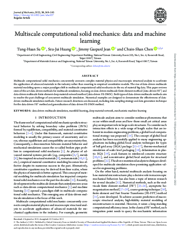 (PDF) Multiscale computational solid mechanics: data and machine learning