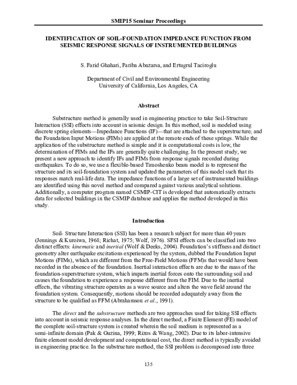 (PDF) Identification of Soil-Foundation Impedance Function from Seismic ...
