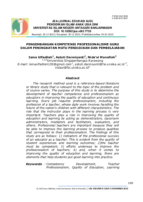 (PDF) Pengembangan Kompetensi Profesionalisme Guru Dalam Peningkatan Mutu Pendidikan Dan ...