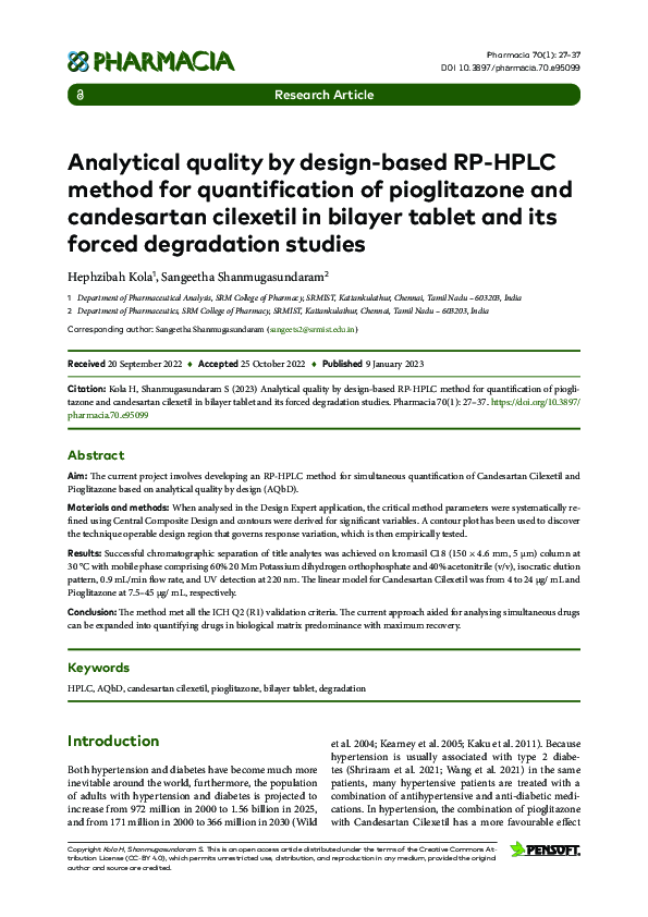 (PDF) ﻿Analytical quality by design-based RP-HPLC method for quantification of pioglitazone and ...