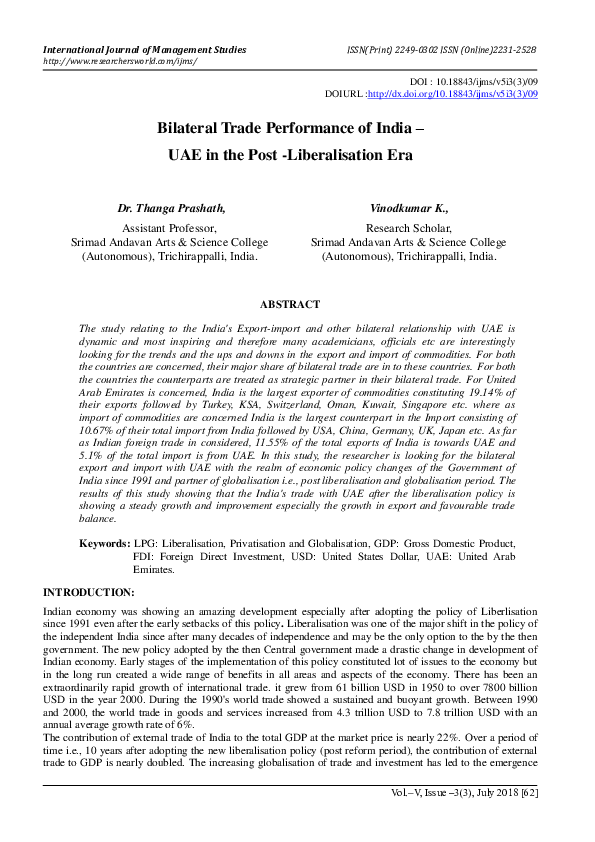 (PDF) Bilateral Trade Performance of India – UAE in the Post ...