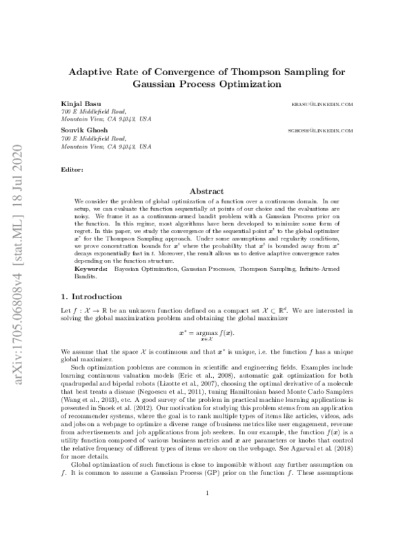 (PDF) Adaptive Rate of Convergence of Thompson Sampling for Gaussian ...