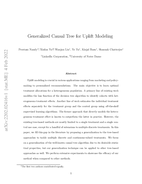 (PDF) Generalized Causal Tree for Uplift Modeling