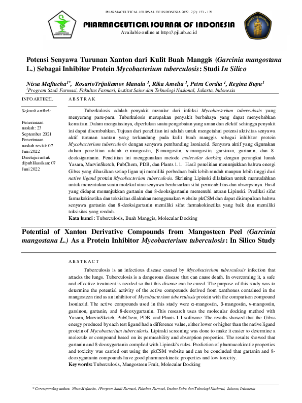 (PDF) Potensi Senyawa Turunan Xanton dari Kulit Buah Manggis (Garcinia ...