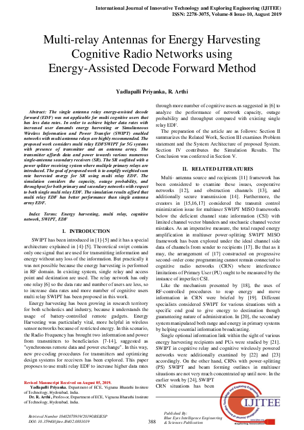 (PDF) Multi-relay Antennas for Energy Harvesting Cognitive Radio Networks using Energy-Assisted ...