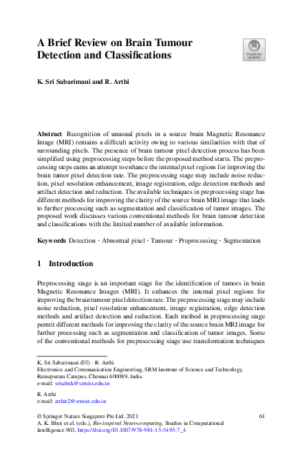 Pdf A Brief Review On Brain Tumour Detection And Classifications