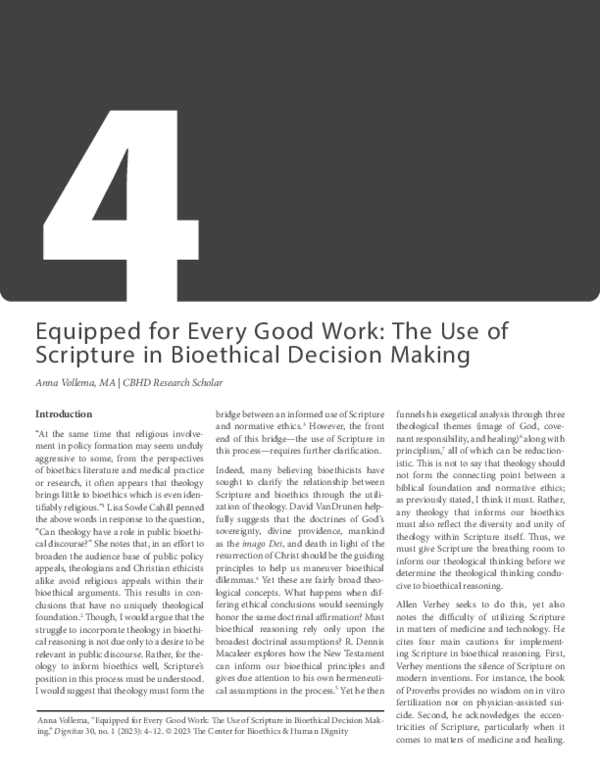 (PDF) Equipped for Every Good Work: The Use of Scripture in Bioethical ...