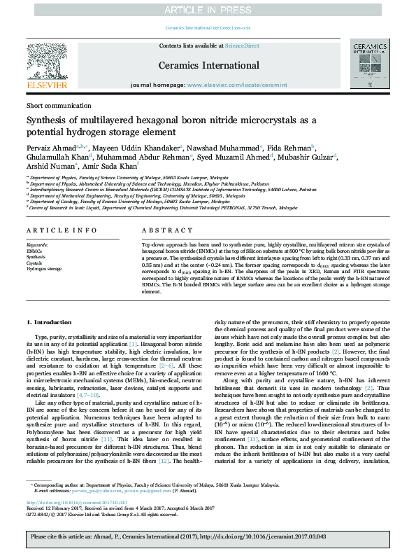 (PDF) Synthesis of multilayered hexagonal boron nitride microcrystals as a potential hydrogen ...