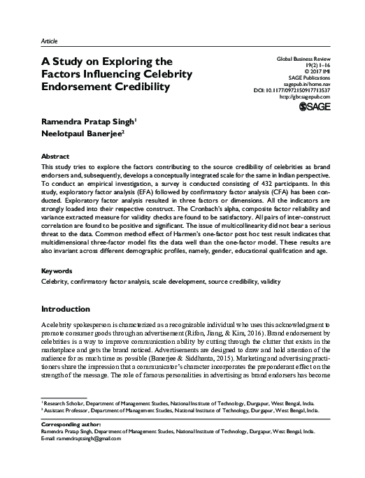(PDF) A Study on Exploring the Factors Influencing Celebrity Endorsement Credibility