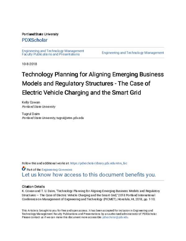 (PDF) Technology Planning for Aligning Emerging Business Models and Regulatory Structures — The ...
