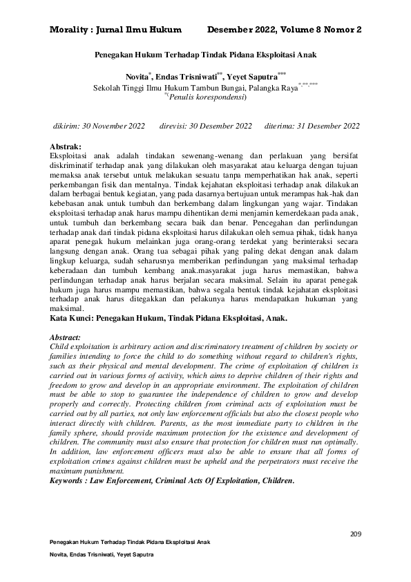 (PDF) Penegakan Hukum Terhadap Tindak Pidana Eksploitasi Anak