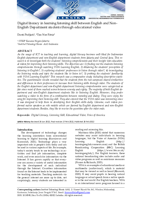 (PDF) Digital literacy in learning listening skill between English and ...