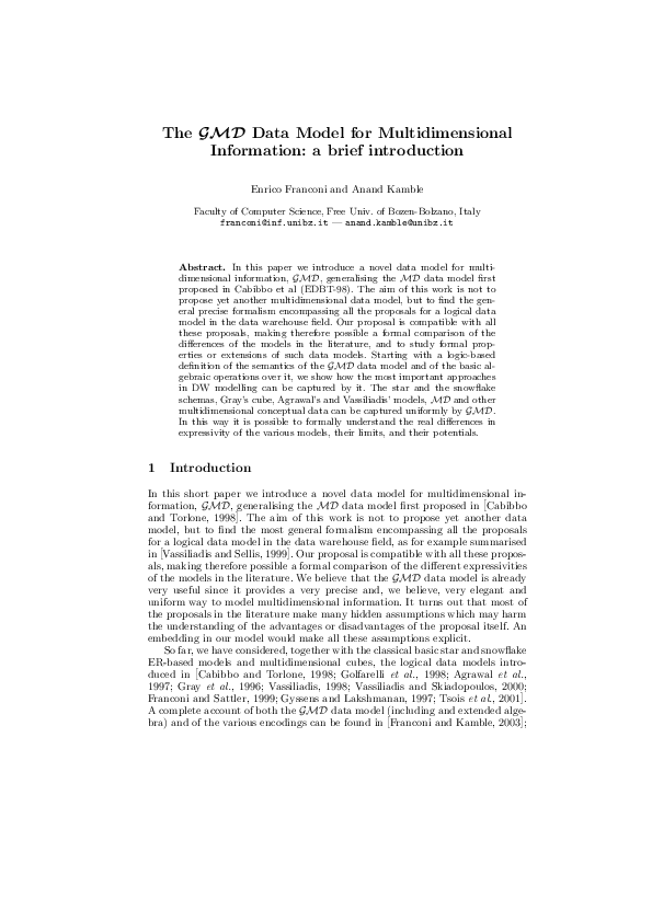 (PDF) The GMD Data Model for Multidimensional Information: A Brief ...