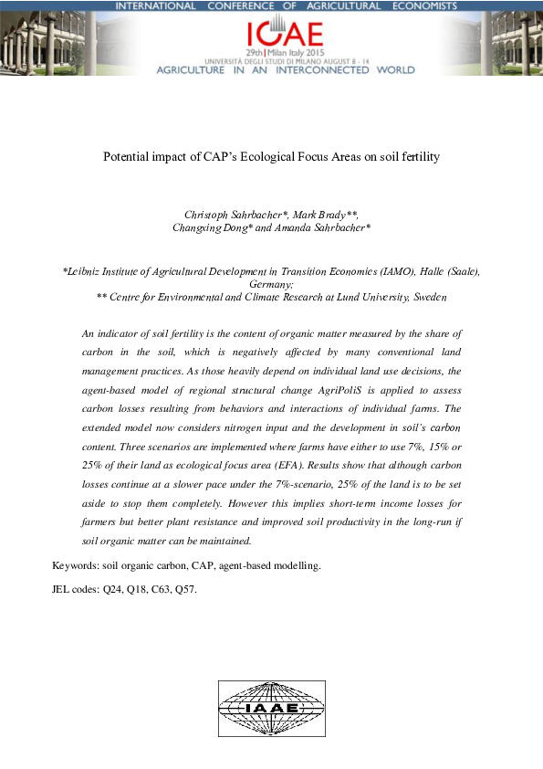(PDF) Potential impact of CAP's Ecological Focus Areas on soil fertility