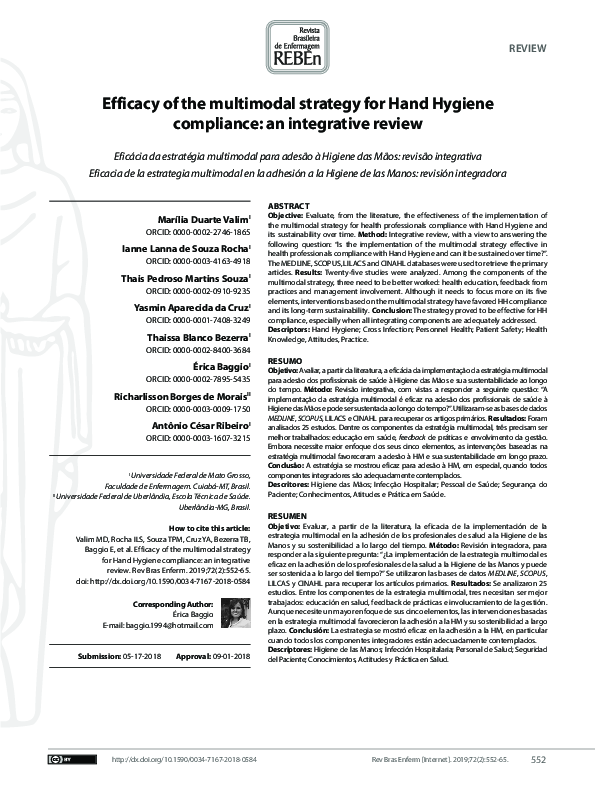 (PDF) Efficacy of the multimodal strategy for Hand Hygiene compliance ...