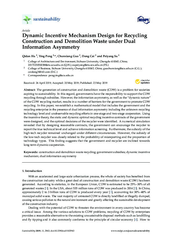 (PDF) Dynamic Incentive Mechanism Design for Recycling Construction and ...