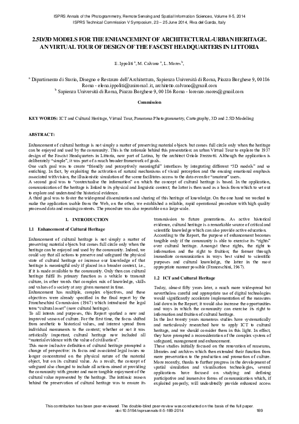 Pdf 25d3d Models For The Enhancement Of Architectural Urban Heritage An Virtual Tour Of