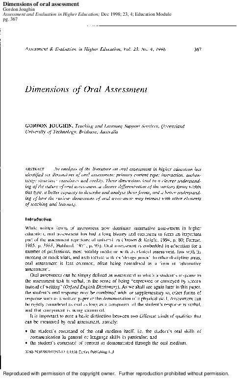 (PDF) Dimensions of Oral Assessment
