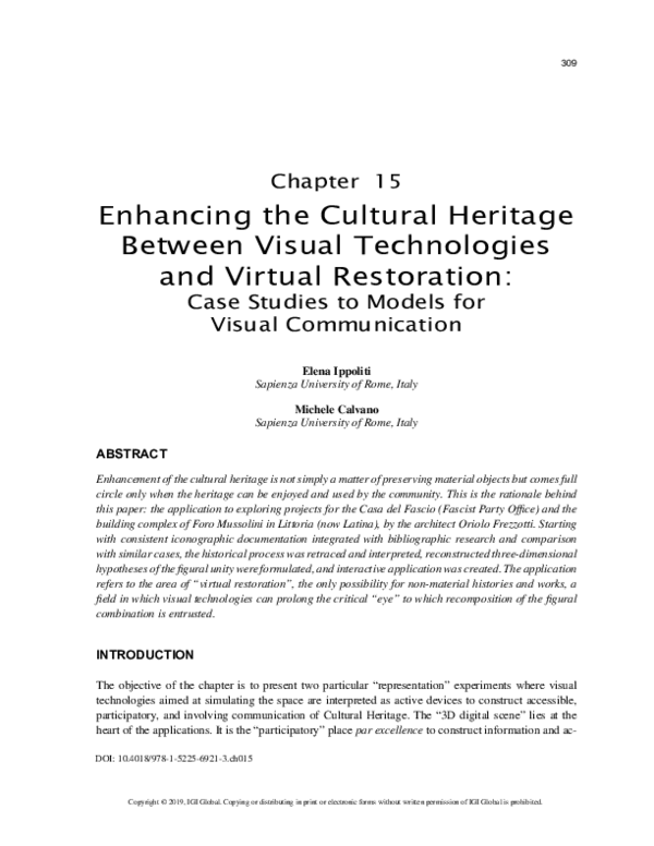 (PDF) Enhancing the Cultural Heritage between Visual Technologies and Virtual Restoration