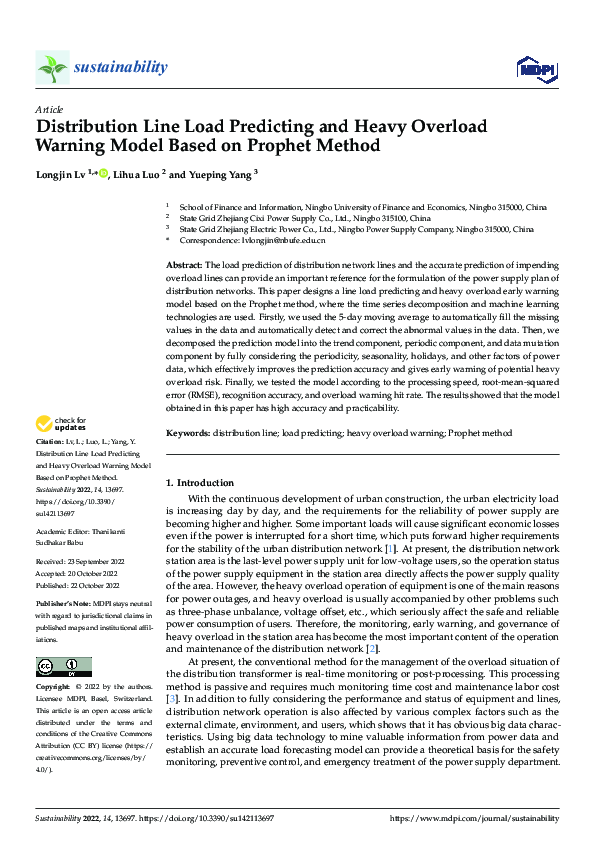 Pdf Distribution Line Load Predicting And Heavy Overload Warning Model Based On Prophet Method