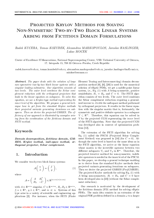 Pdf Projected Krylov Methods For Solving Non Symmetric Two By Two