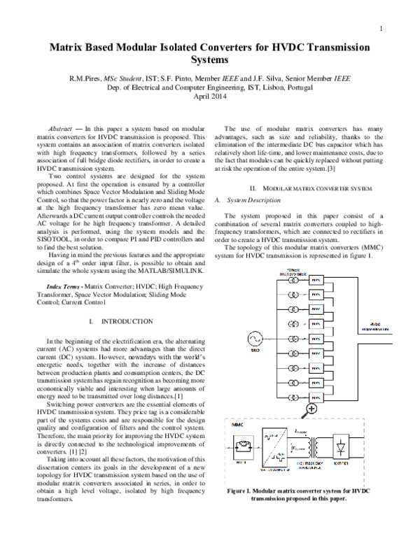 (PDF) Matrix Based Modular Isolated Converters for HVDC Transmission Systems