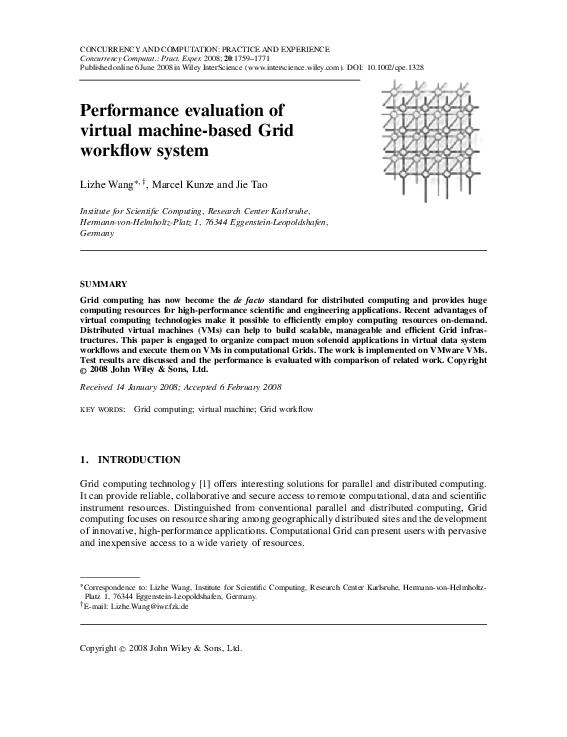 (PDF) Performance evaluation of virtual machine-based Grid workflow system
