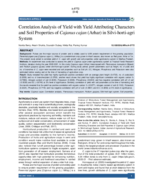 Pdf Correlation Analysis Of Yield With Yield Attributing Characters