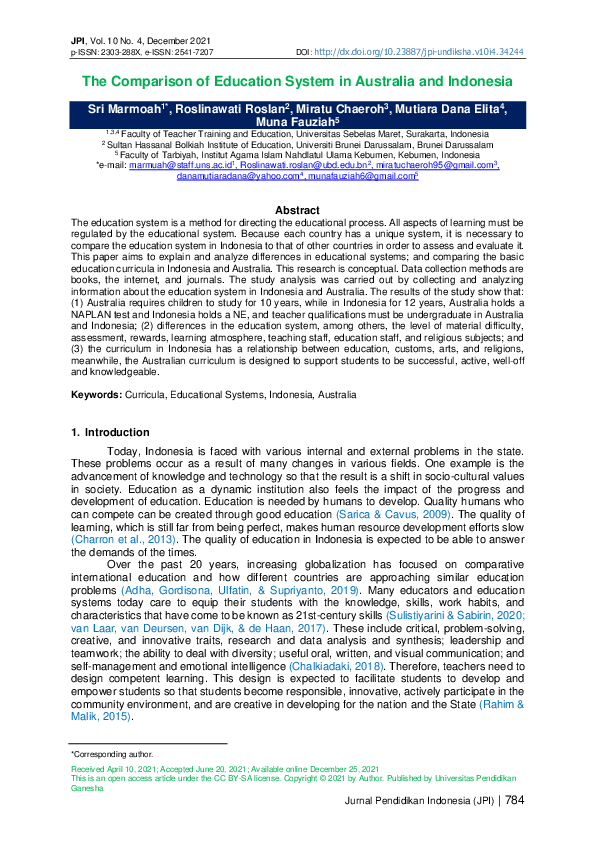 (PDF) The Comparison of Education System in Australia and Indonesia