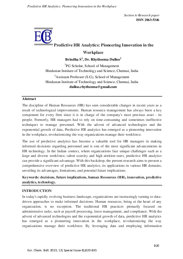 (PDF) Predictive HR Analytics: Pioneering Innovation in the Workplace