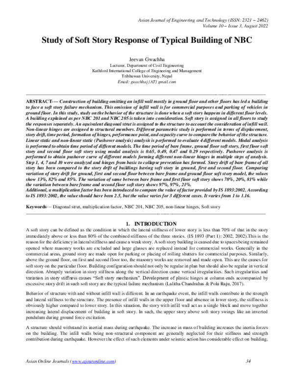 (PDF) Study of Soft Story Response of Typical Building of NBC